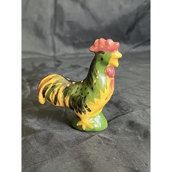 Accents | Vintage Clay Hand Painted Rooster Miniature Figurine Green ...